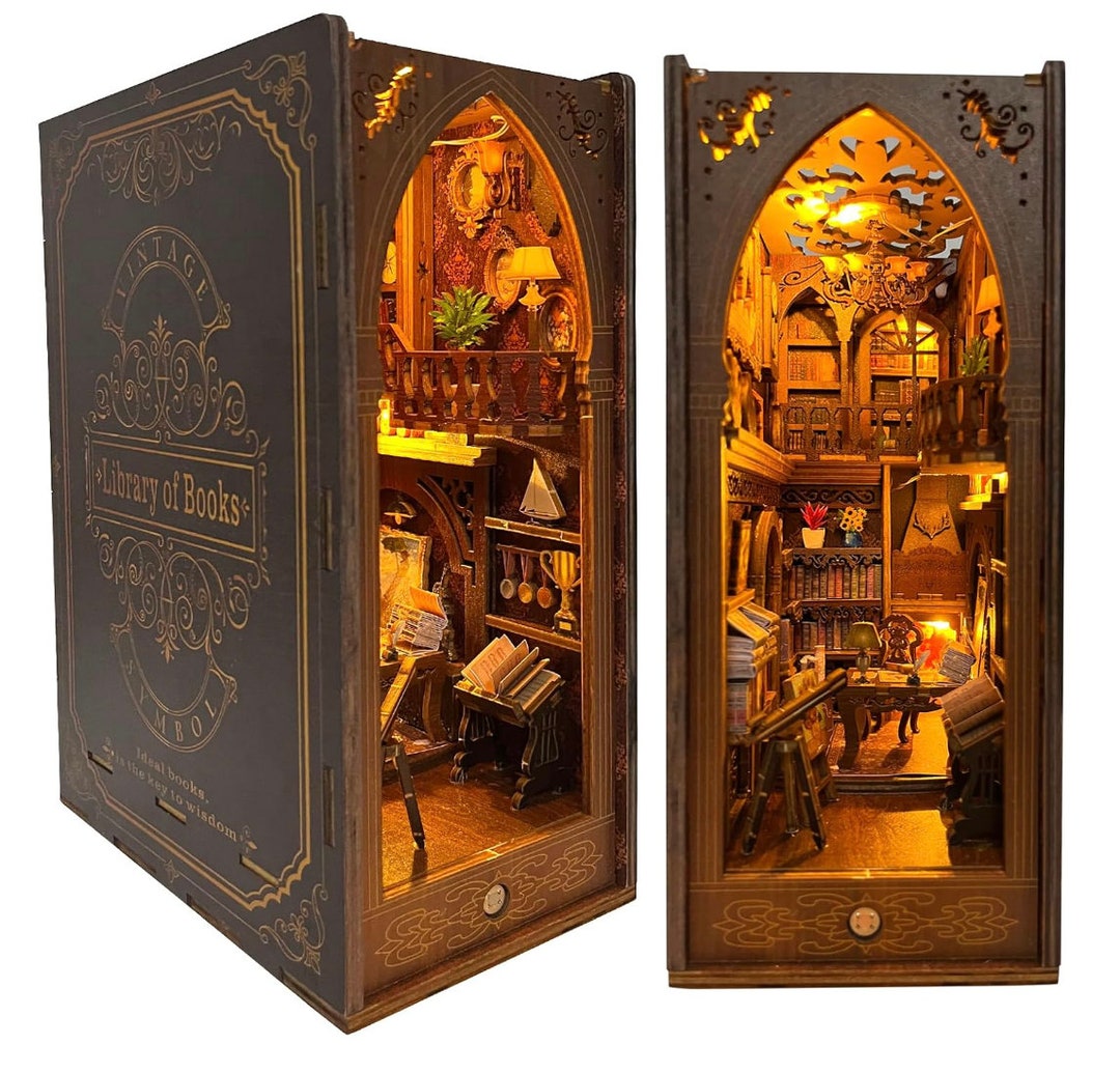 Library of Books | Assembled Book Nook Kit | Customizable Shelf Insert ...