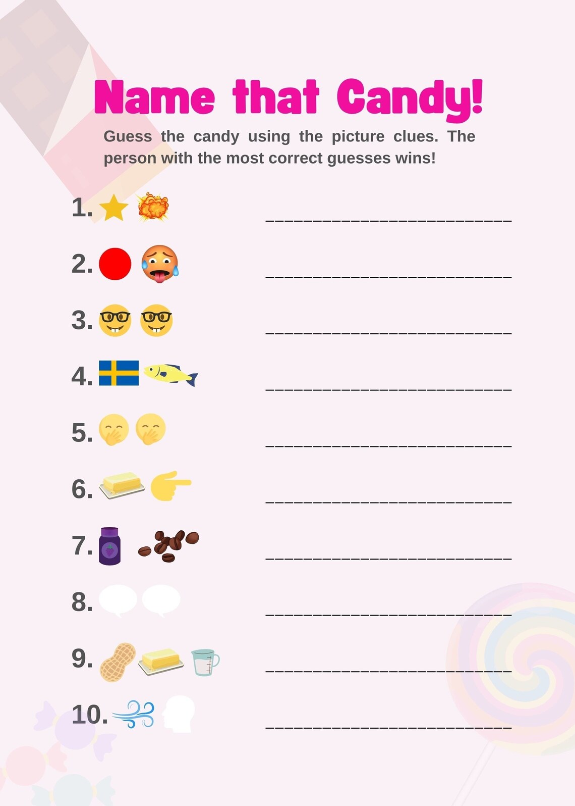 Sweet Candyland Party Game | Name That Candy Emoji Game | Baby Shower ...