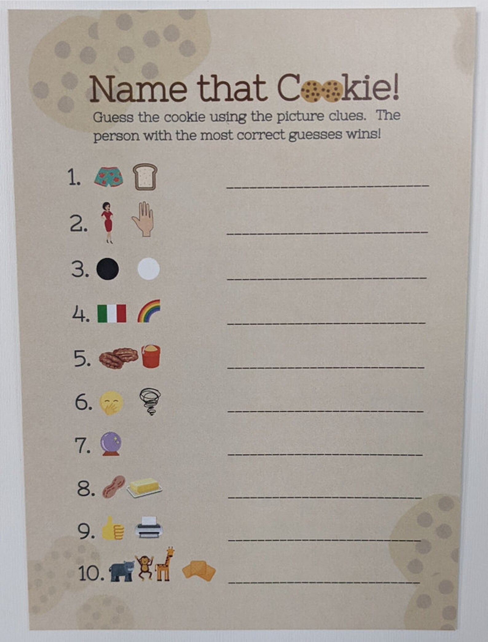 Chocolate Chip Cookie Theme Baby Shower Game Milk and Cookies Party ...