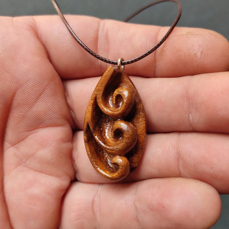 Hand Carved Walnut Wood Pendant Necklace: Eco-friendly Statement ...