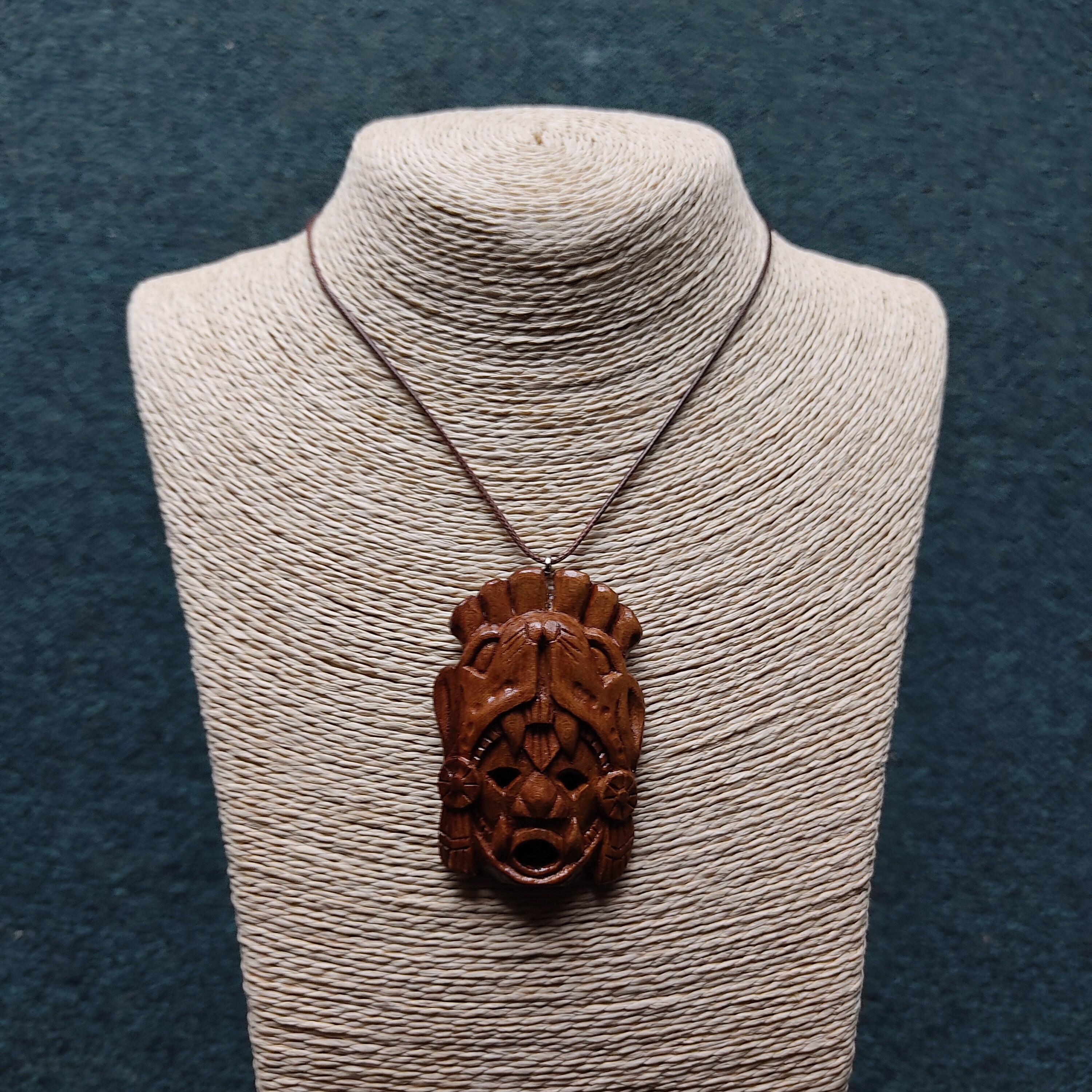 Aztec Jaguar Warrior Mask-wooden Necklace-hand Carved-eco Friendly-wood ...