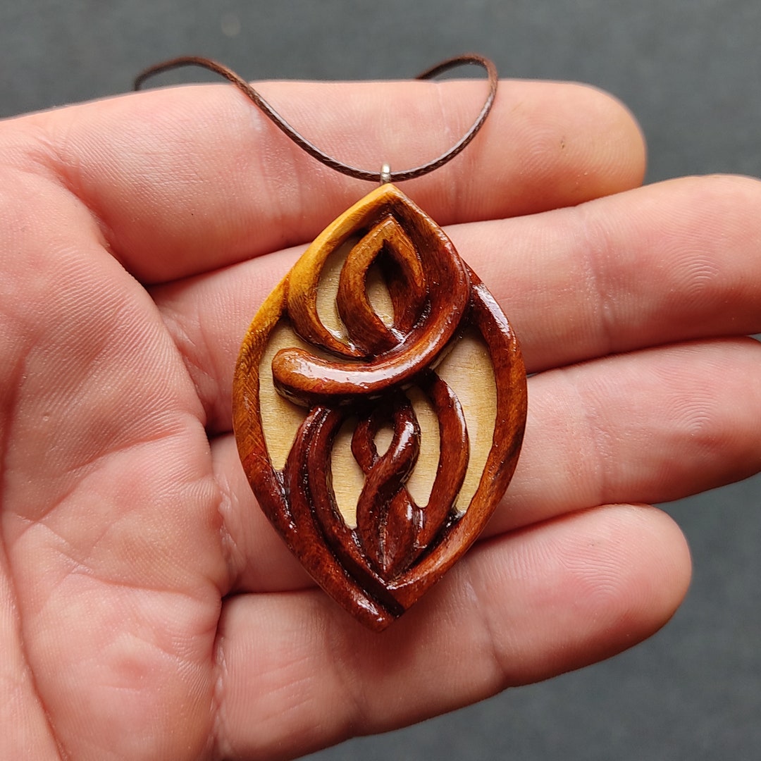 Hand Carved Wooden Necklace-wood Carving Pendant for Her and Him ...