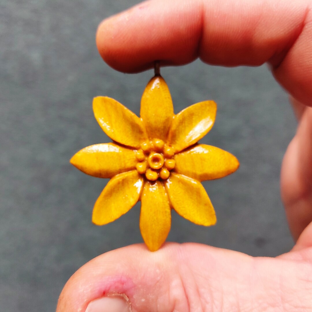 Yellow Flower Necklace-wooden Necklace-hand Carved-eco Friendly-wood ...