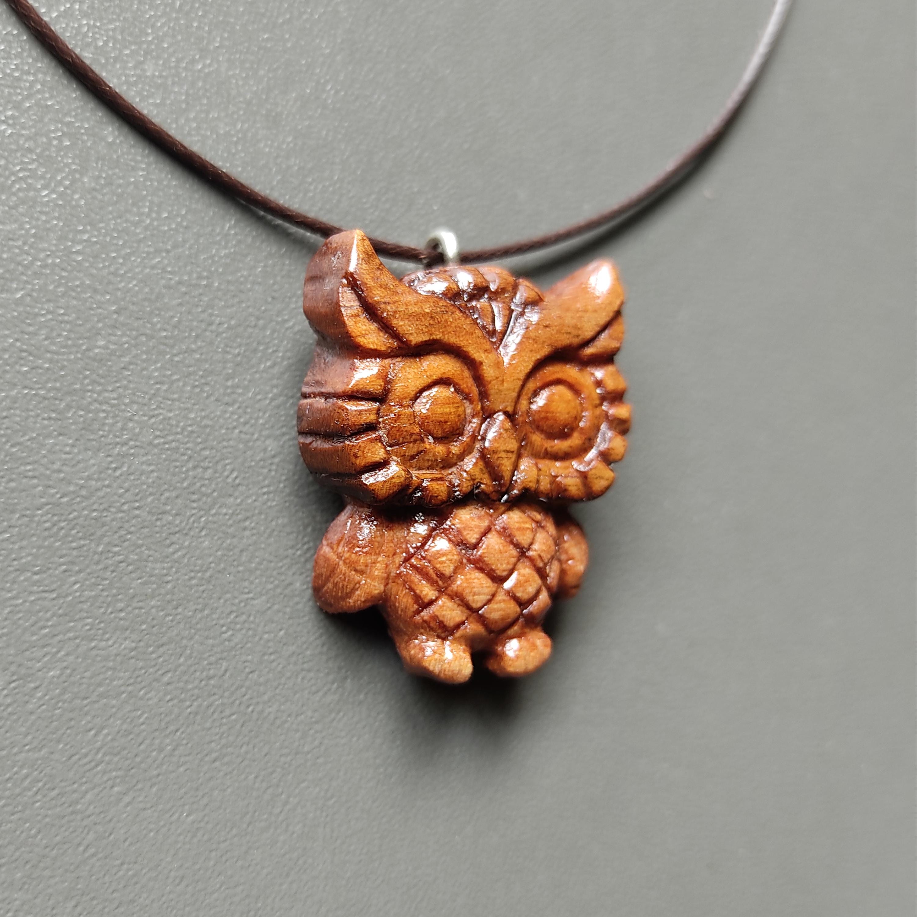 Hand Carved Walnut Owl Pendant: Eco-friendly Wooden Necklace - Etsy
