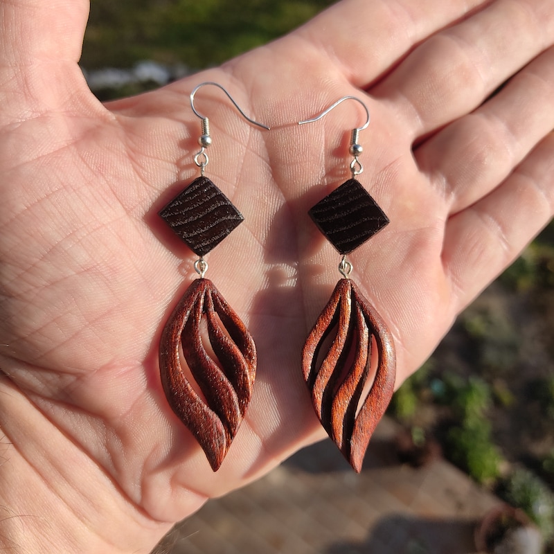 Wood Earrings - Etsy UK