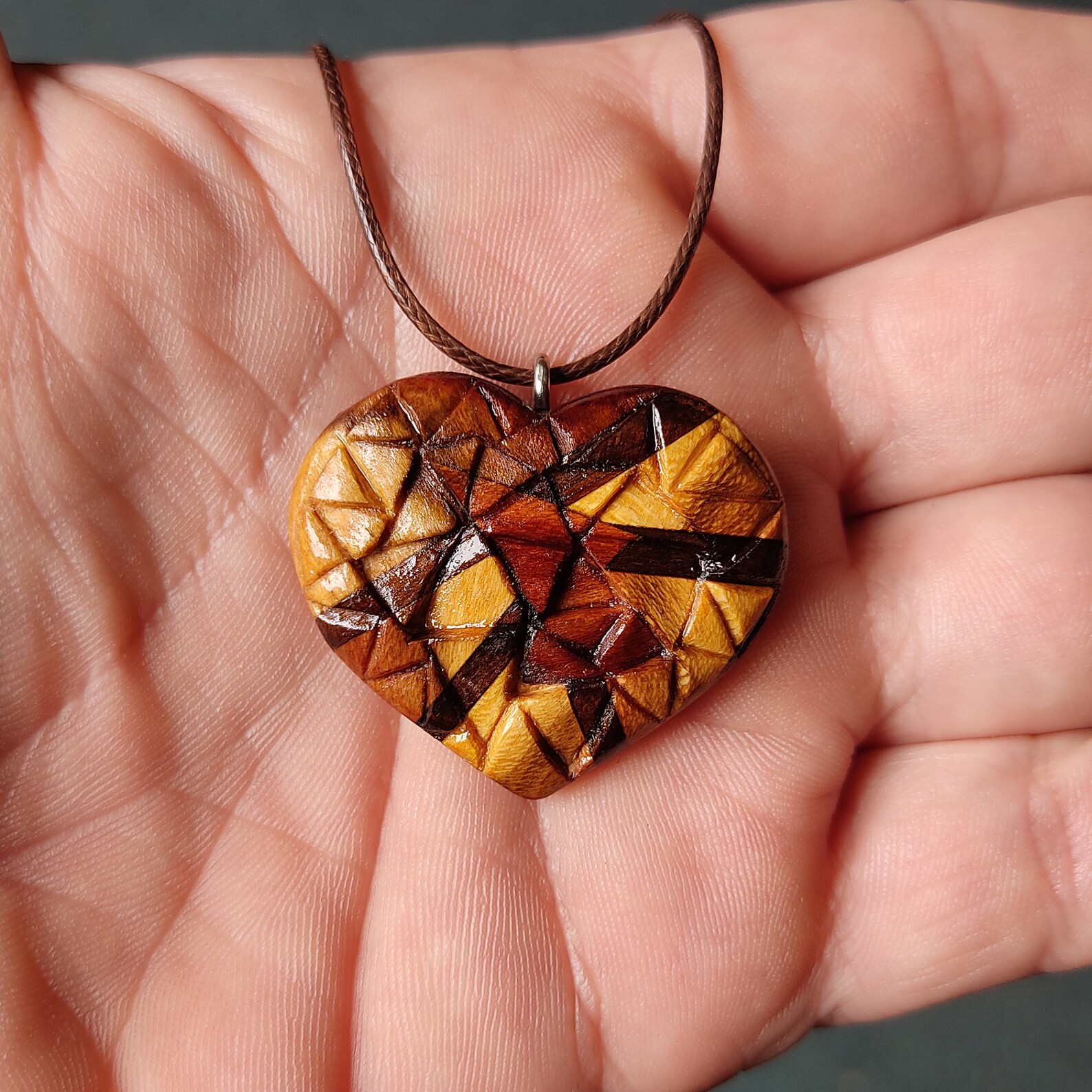 Heart Necklace-wooden Necklace-hand Carved-eco Friendly-wood Carving ...