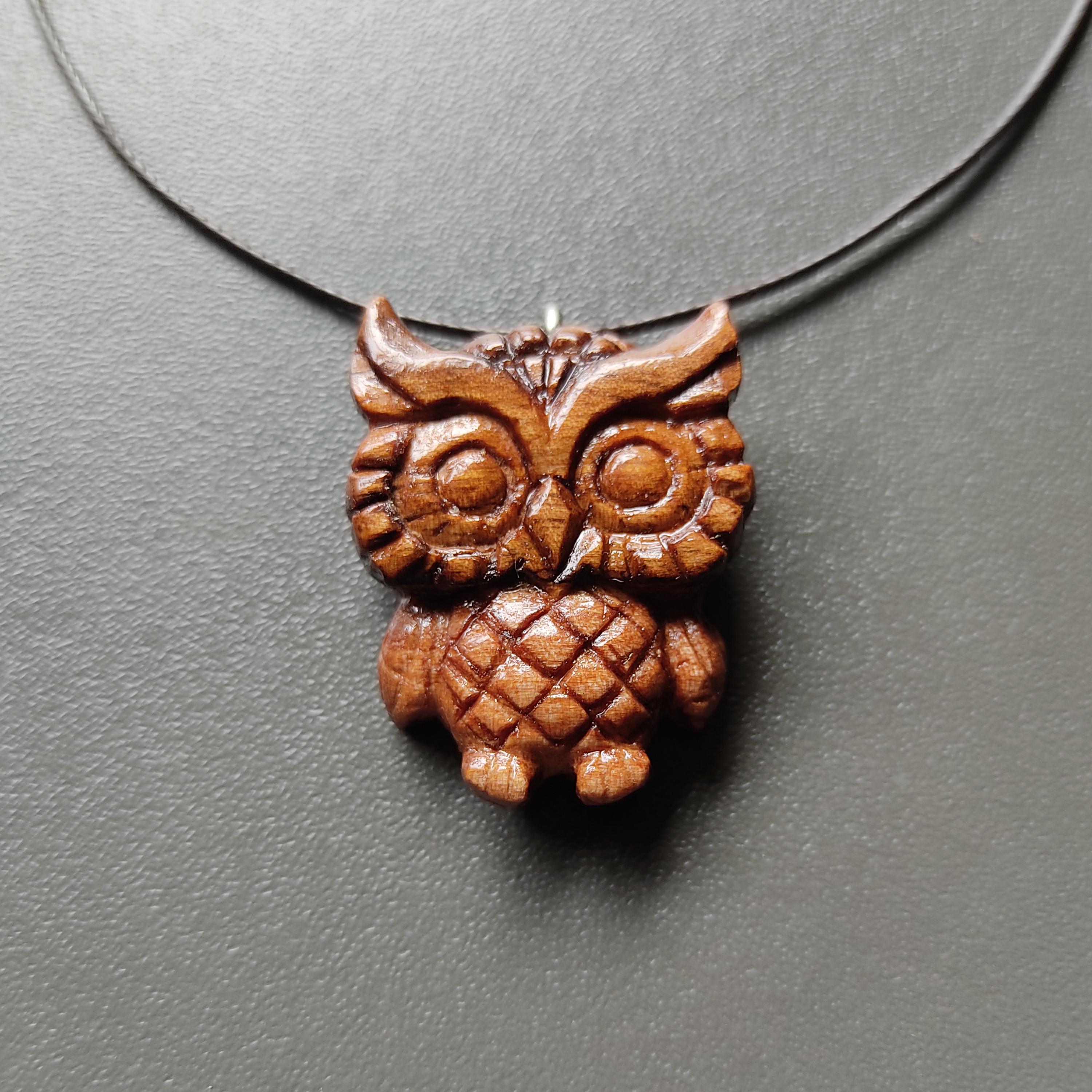 Hand Carved Walnut Owl Pendant: Eco-friendly Wooden Necklace - Etsy