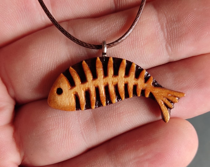 Fishbone Necklace-wooden Necklace-hand Carved-eco Friendly-wood Carving ...