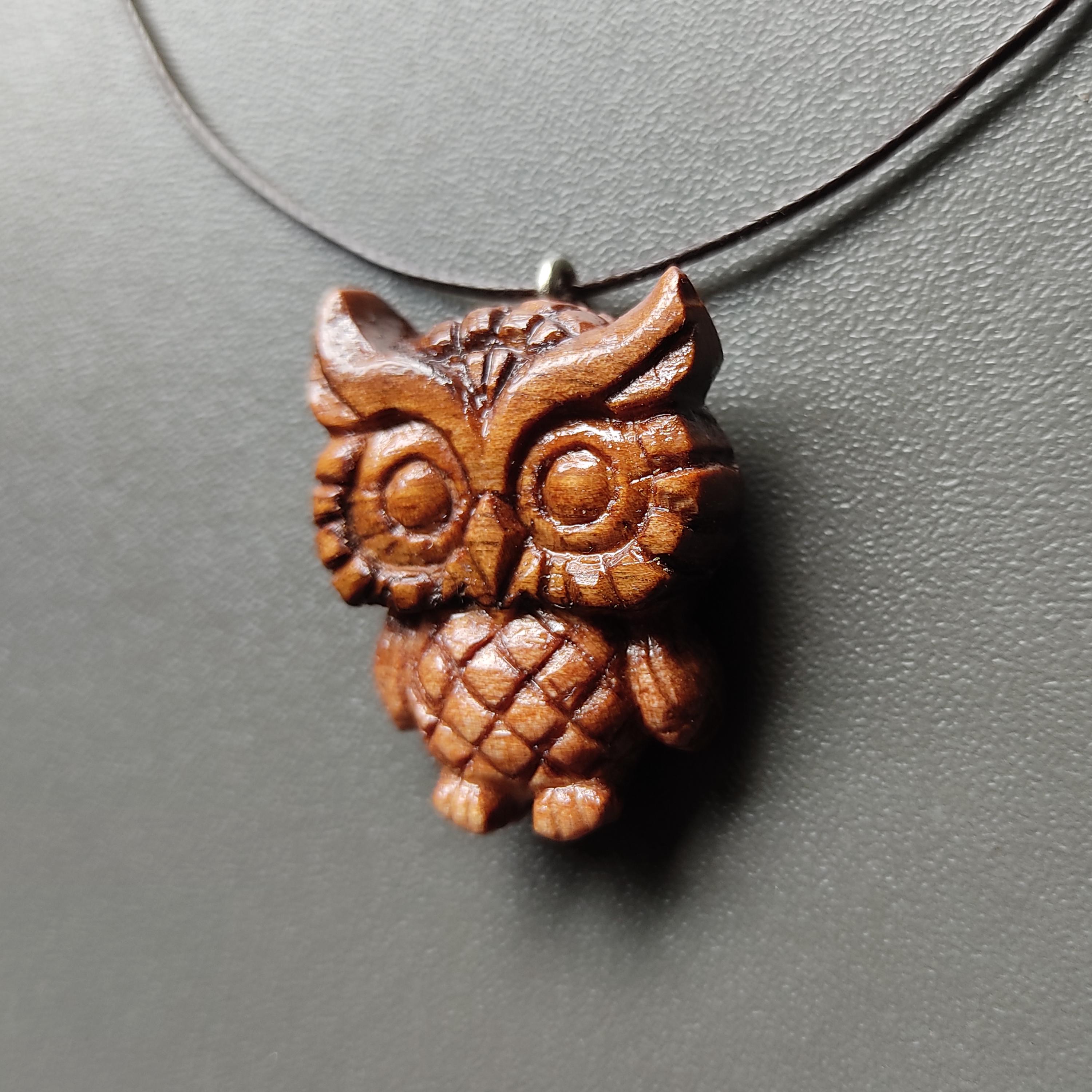 Hand Carved Walnut Owl Pendant: Eco-friendly Wooden Necklace - Etsy