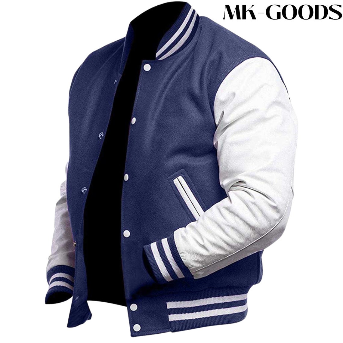 Navy Blue White varsity Jacketbomber Jacketbaseball Jacket letterman ...