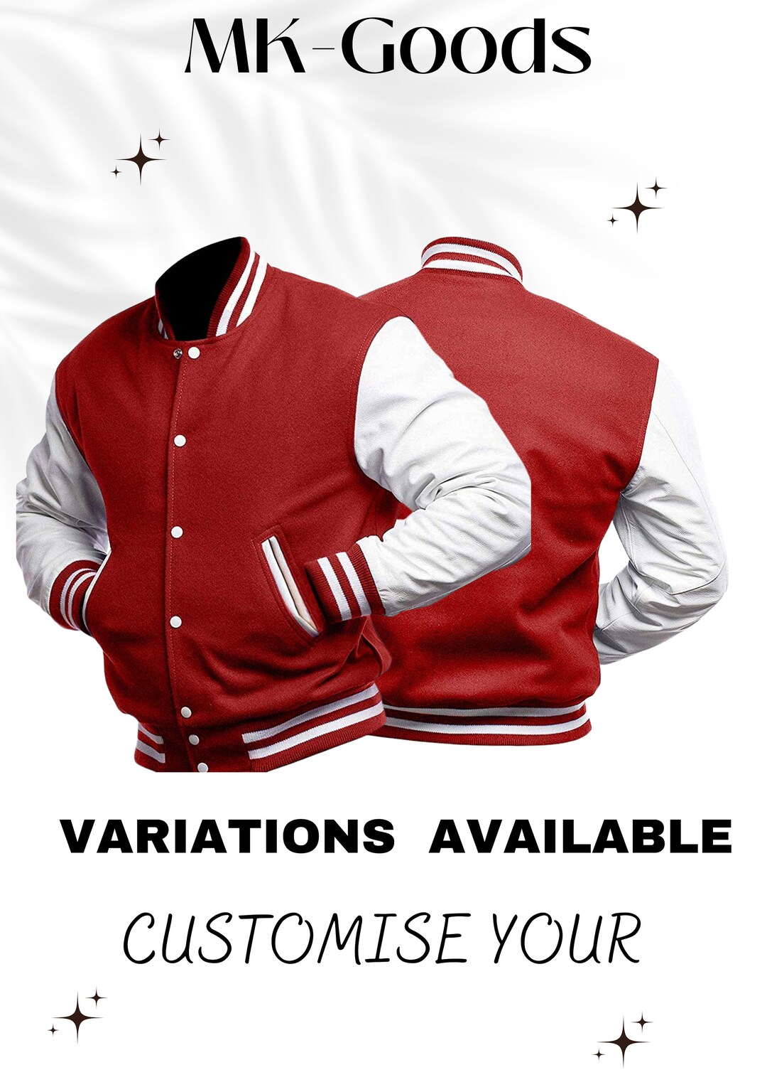Red-white Varsity Jacket Bomber Jacketbaseball Jacket Letterman Jacket ...
