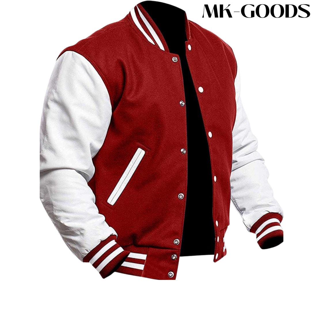 Red-white Varsity Jacket Bomber Jacketbaseball Jacket Letterman Jacket ...