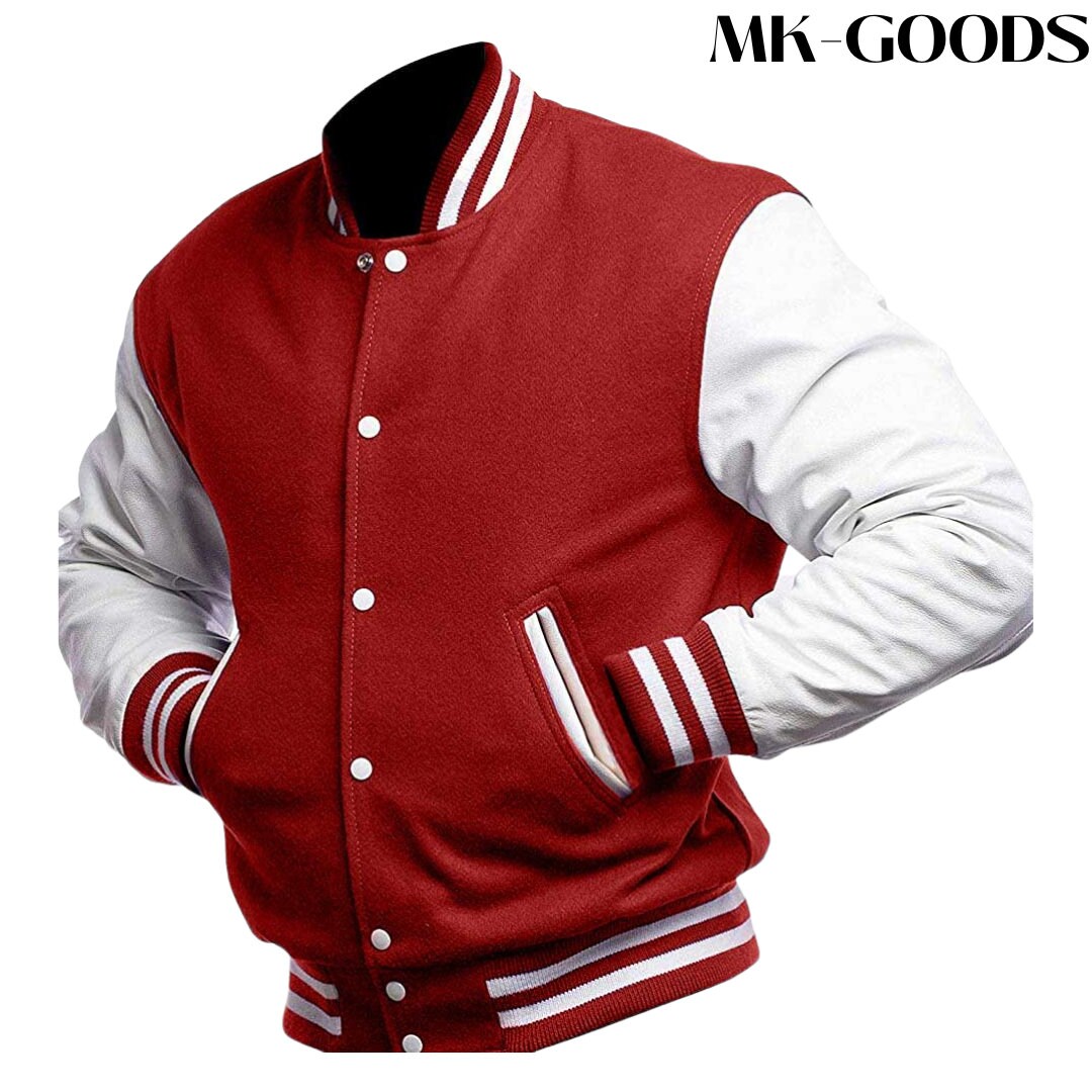 Red-white Varsity Jacket Bomber Jacketbaseball Jacket Letterman Jacket ...