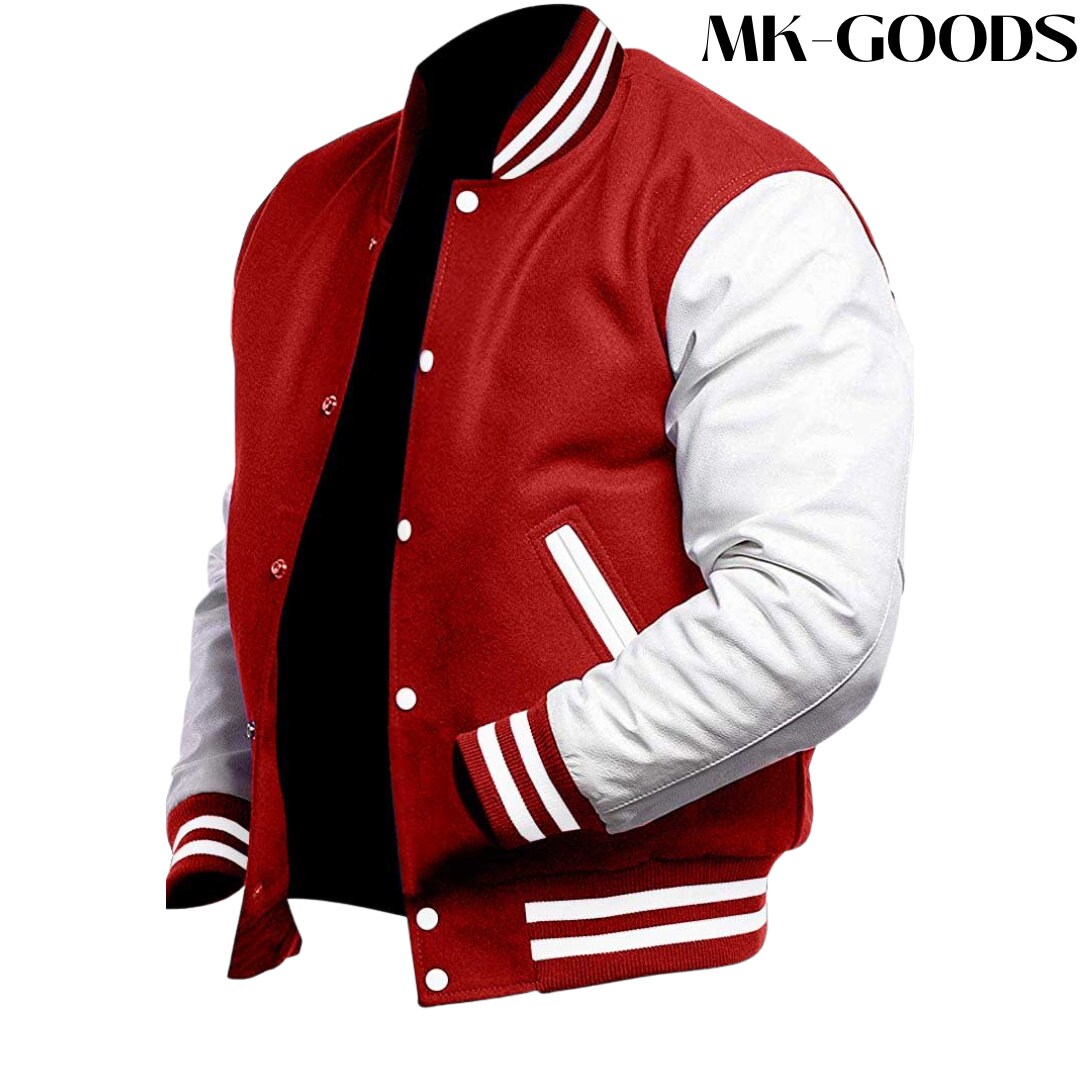 Red-white Varsity Jacket Bomber Jacketbaseball Jacket Letterman Jacket ...