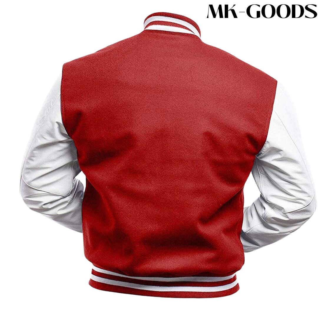 Red-white Varsity Jacket Bomber Jacketbaseball Jacket Letterman Jacket ...