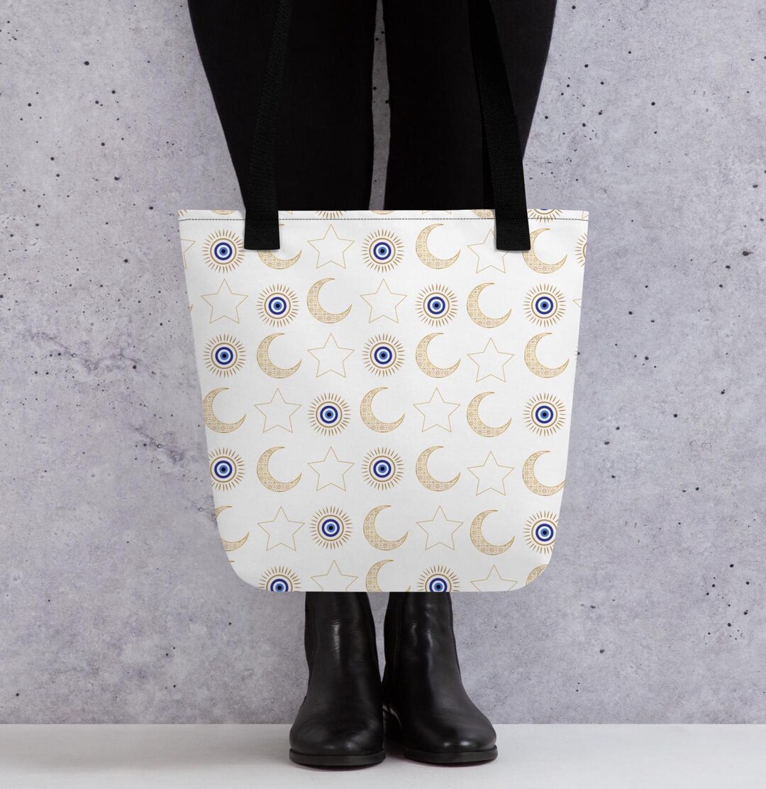 Turkish Eye Tote Bag With Moon and Stars 100% Polyester, Eco-friendly ...