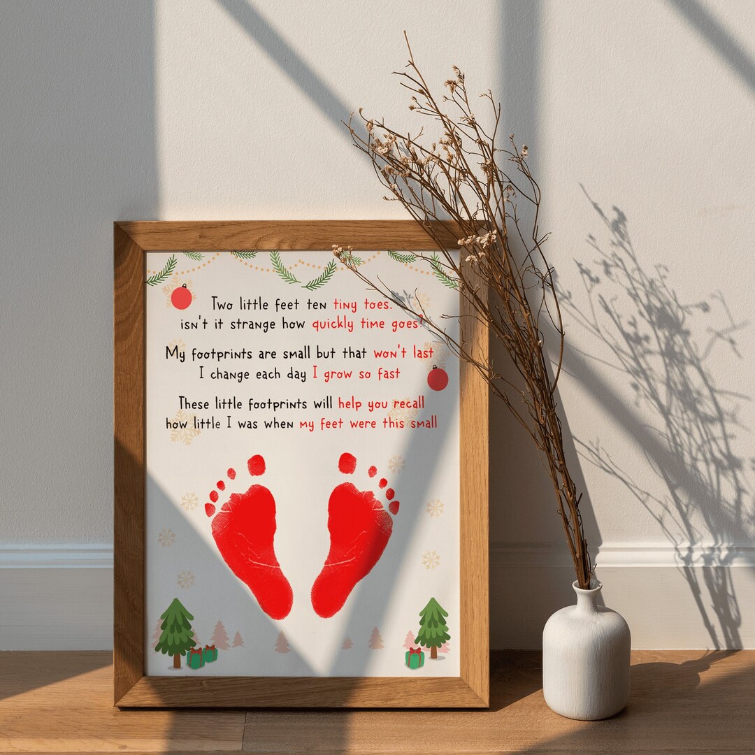 Two Little Feet Ten Tiny Toes Christmas Footprint Art Baby Footprint ...