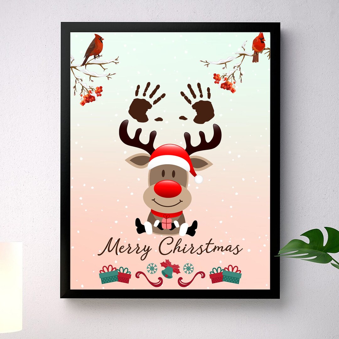Merry Christmas Reindeer Christmas Baby Handprint Art Kids Toddler ...