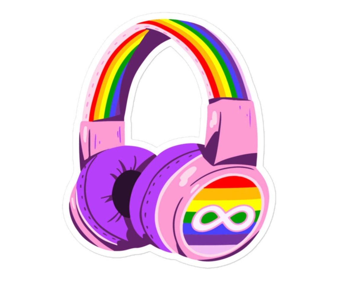 LARGE Headphone Sticker, Rainbow Sticker, Rainbow Infinity Sticker ...