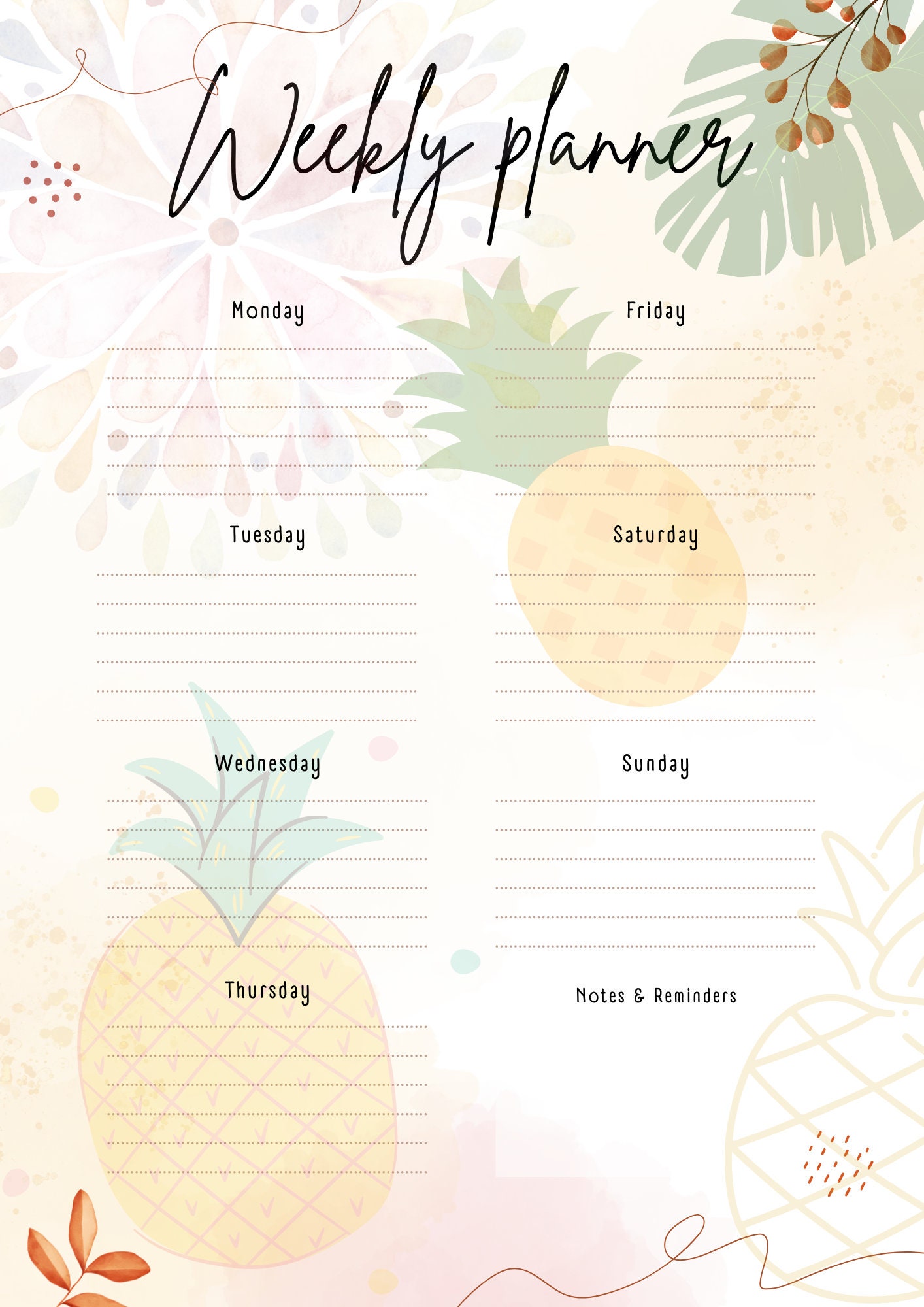 Pineapple Printable Weekly Planner - Etsy