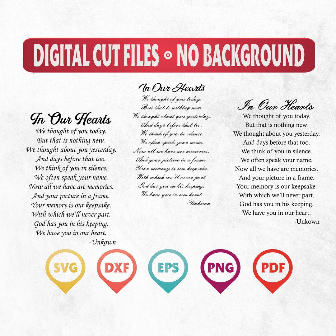 In Our Hearts Poem Svg Png, Bereavement Poem, Funeral Poem, Sympathy ...