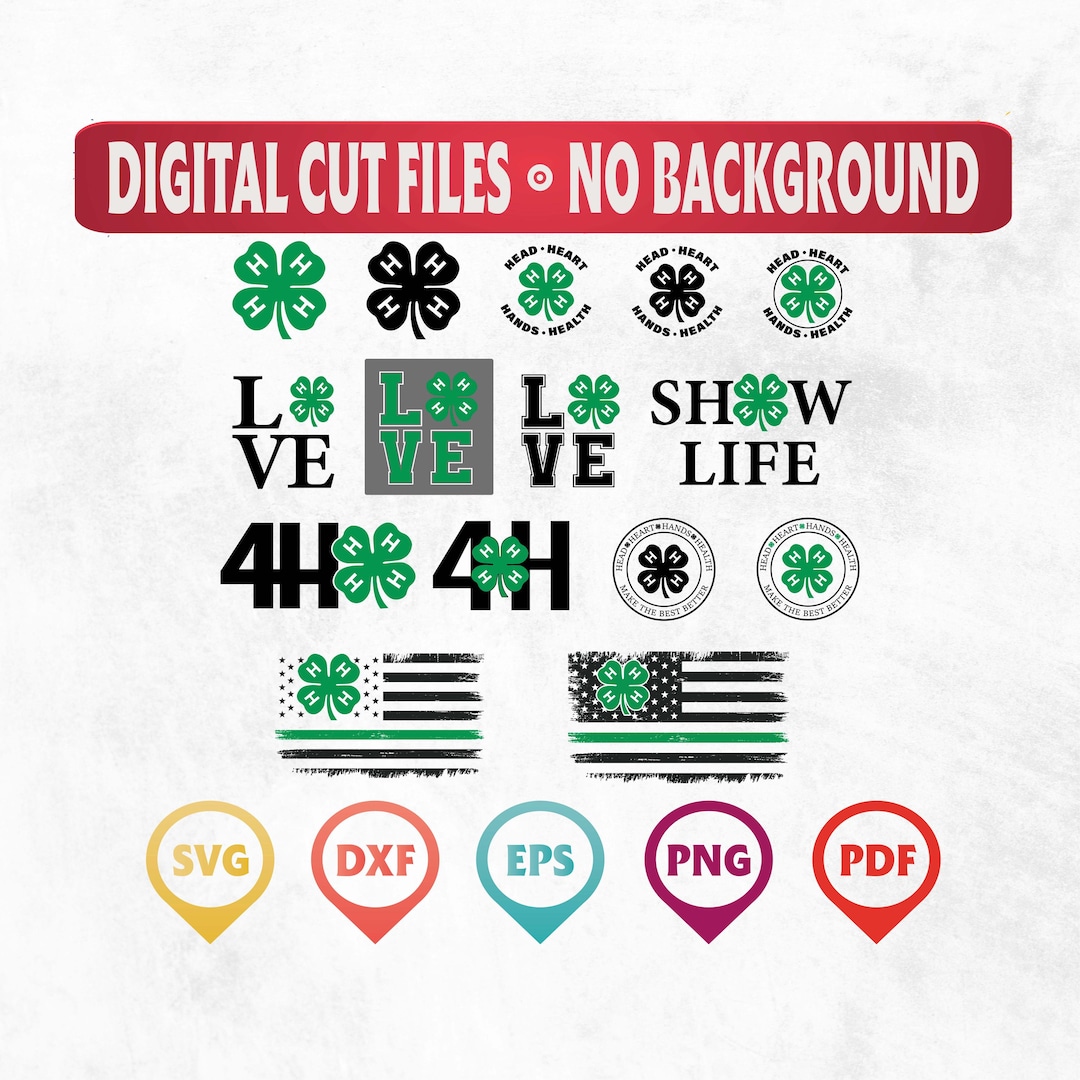 4-H Svg Bundle, Svg Png File, Green 4-H Clover, Four Leaf Clover Flag ...