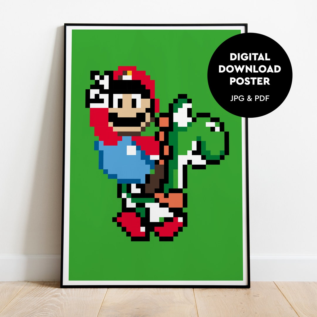 Mario and Yoshi Print Super Mario Retro Gaming Poster Download, Mario ...