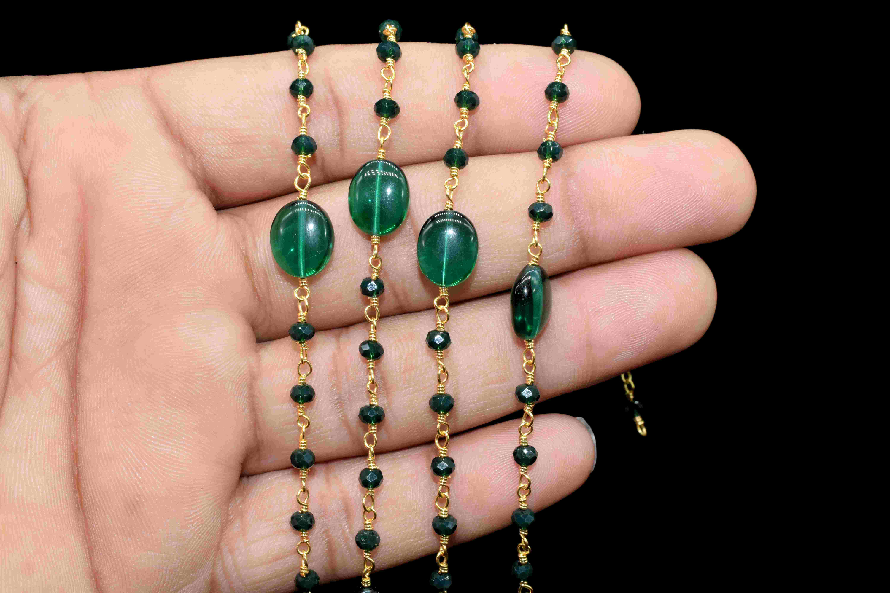 Emerald Quartz Smooth Oval Shape Chain,emerald Faceted Beads Rondelle ...