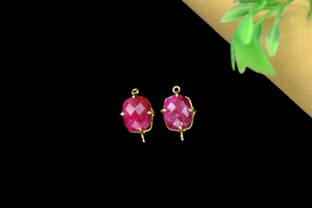 Ruby Faceted 10x12mm Rectangle Shape Connector,ruby Gemstone Double ...