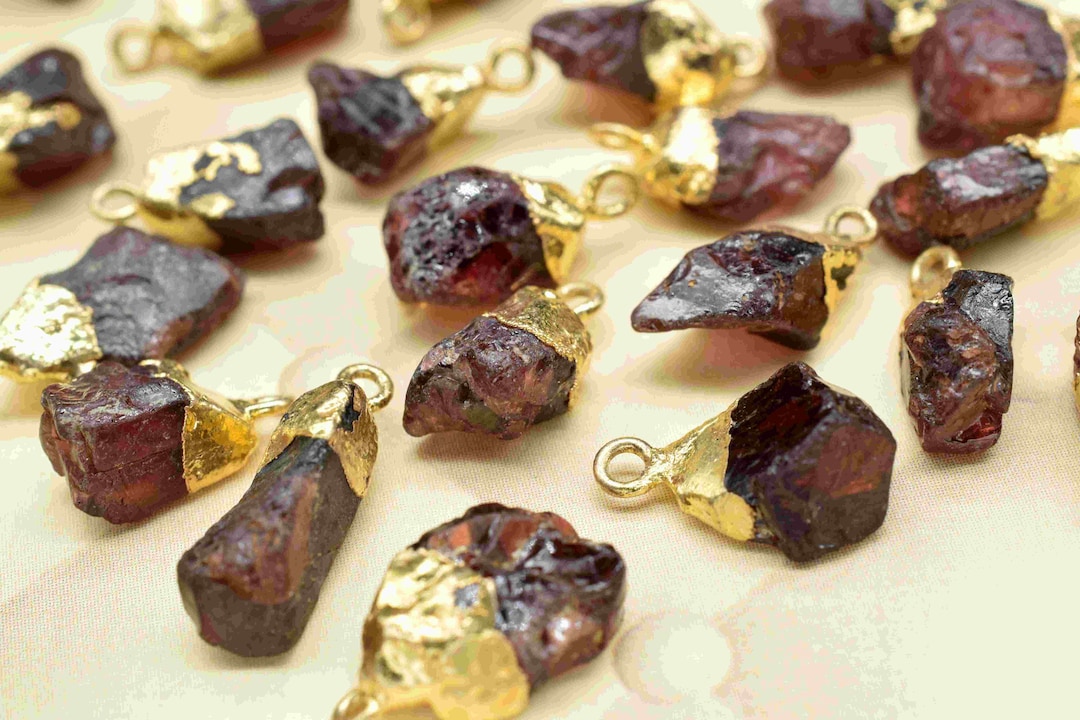 Natural Garnet Rough Stone Fancy Shape Pendant,garnet Electroplated ...