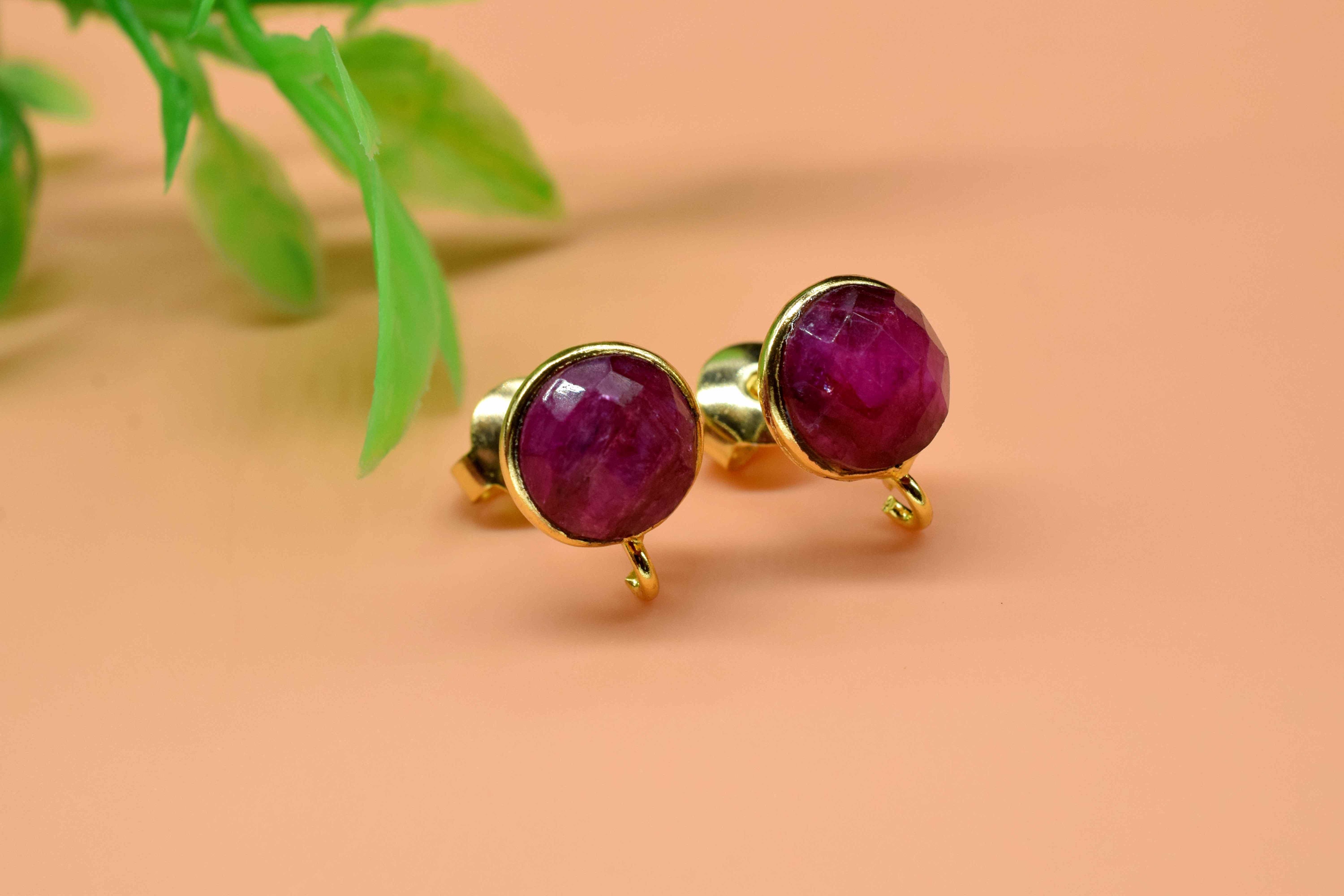 Natural Ruby 8mm Round Shape Ear Post Studs,ruby Earring Post Studs ...