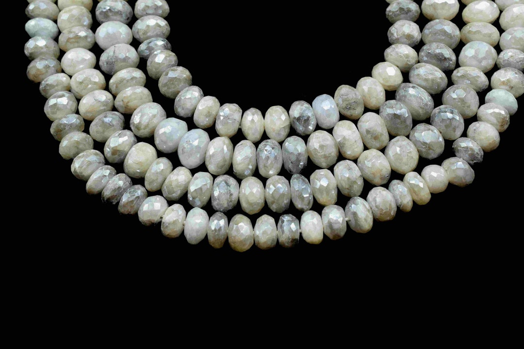 Natural Gray Silverite Gemstone 7mm to 7.5mm Roundelle Shape Beads ...