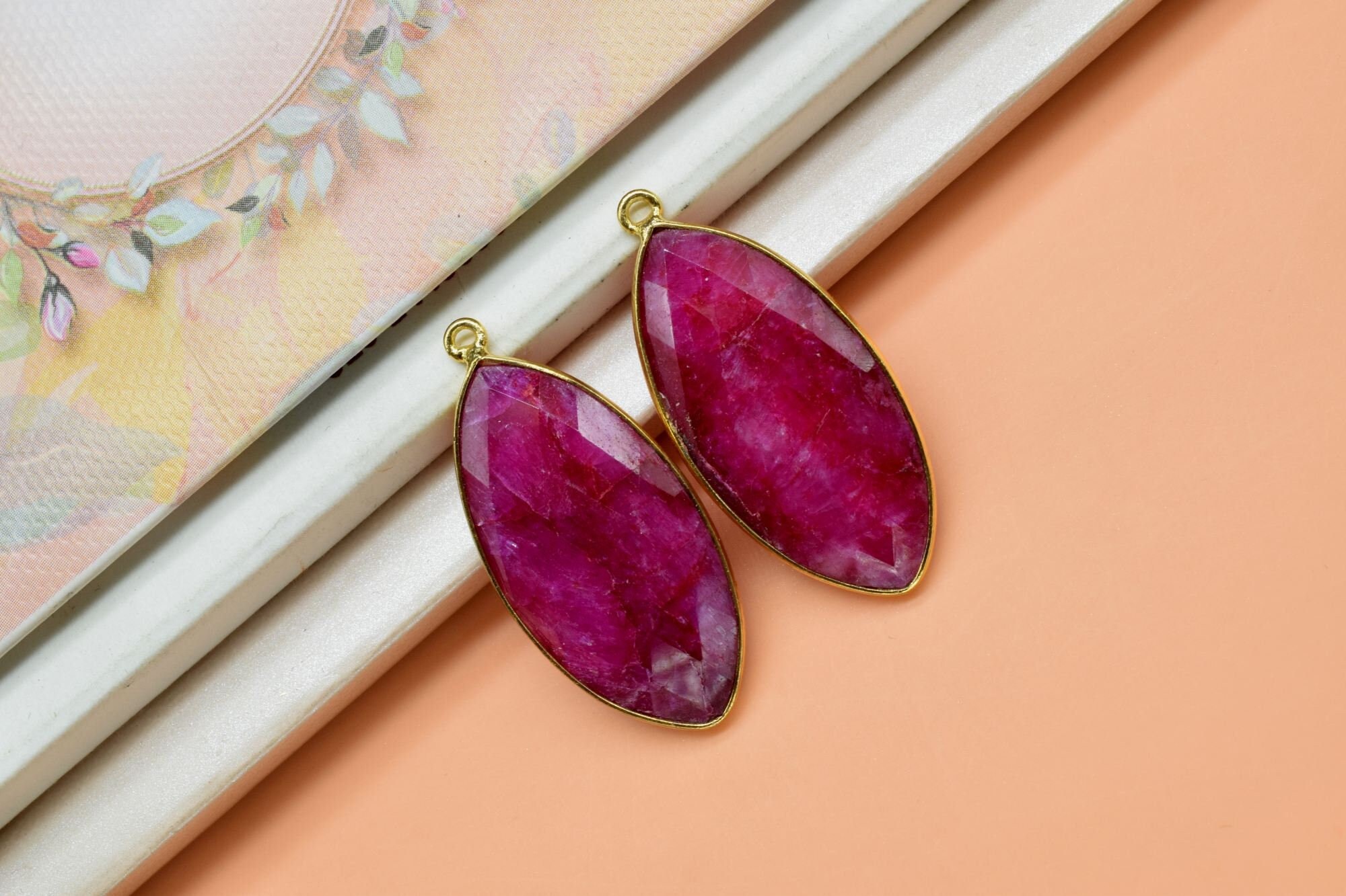 Natural Ruby Gemstone 15x30mm Marquise Shape Bezel,ruby Gold Plated ...