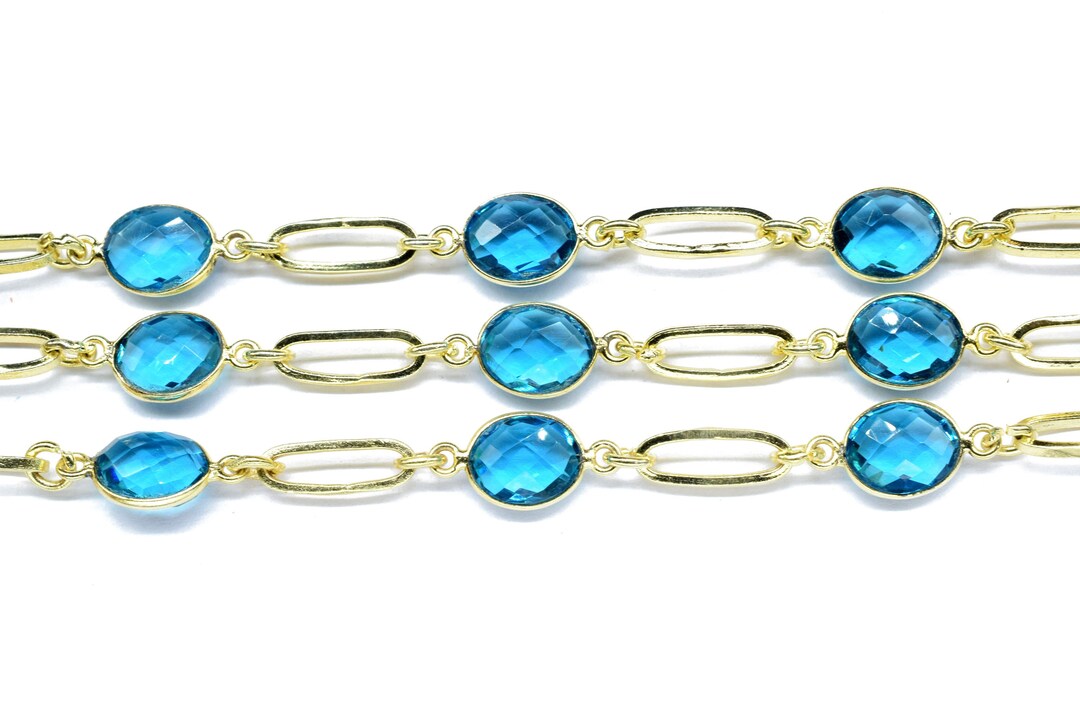 Blue Topaz 8x10mm Oval Shape Wire Wrapped Bezels Chain,topaz Connector ...