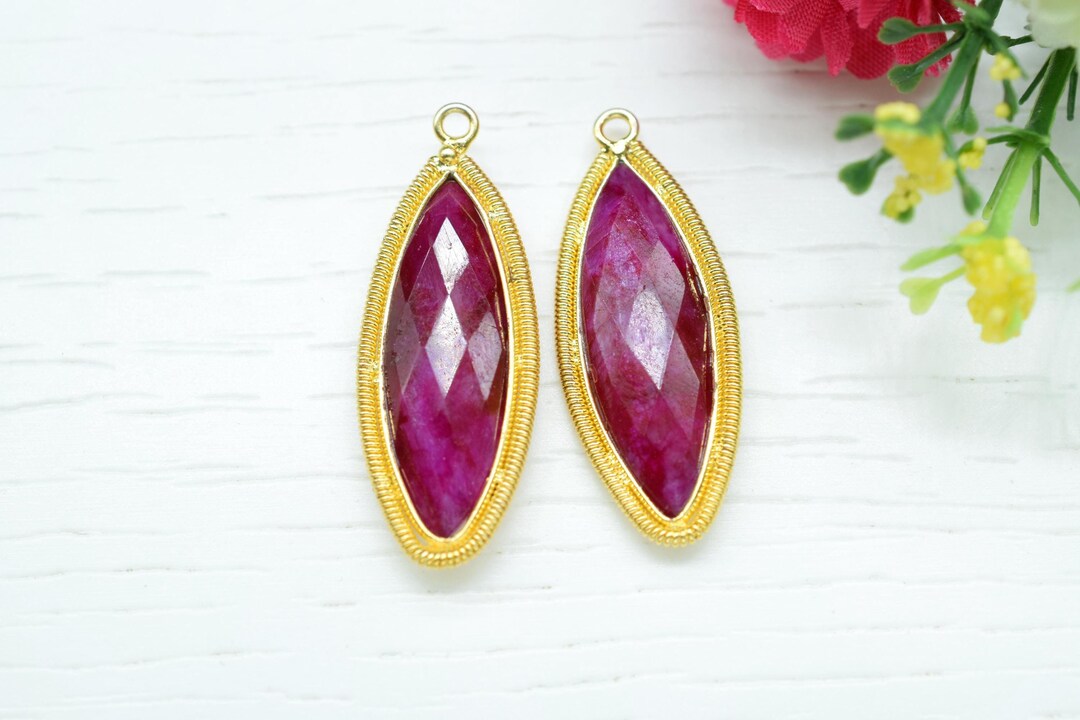 Natural Ruby 10x30mm Bezel Charm,gemstone Bezels,handmade Brass Pendant ...