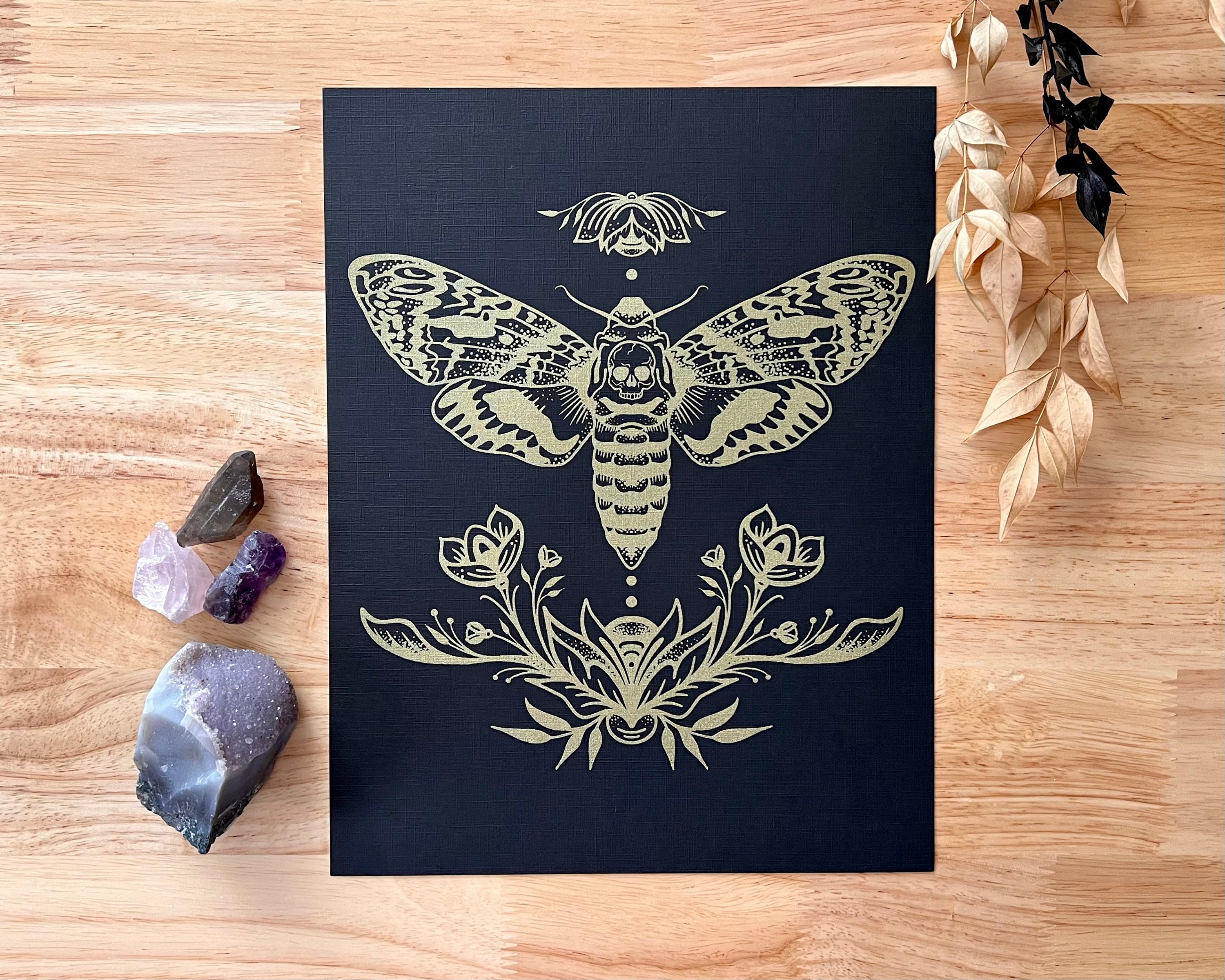 Death Head Moth Screen Print Gold Ink on Black - Etsy