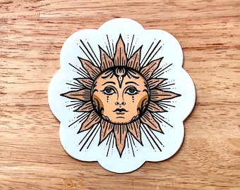 Medieval Style Linocut Sun Sticker - Waterproof Vinyl Sticker for Car ...