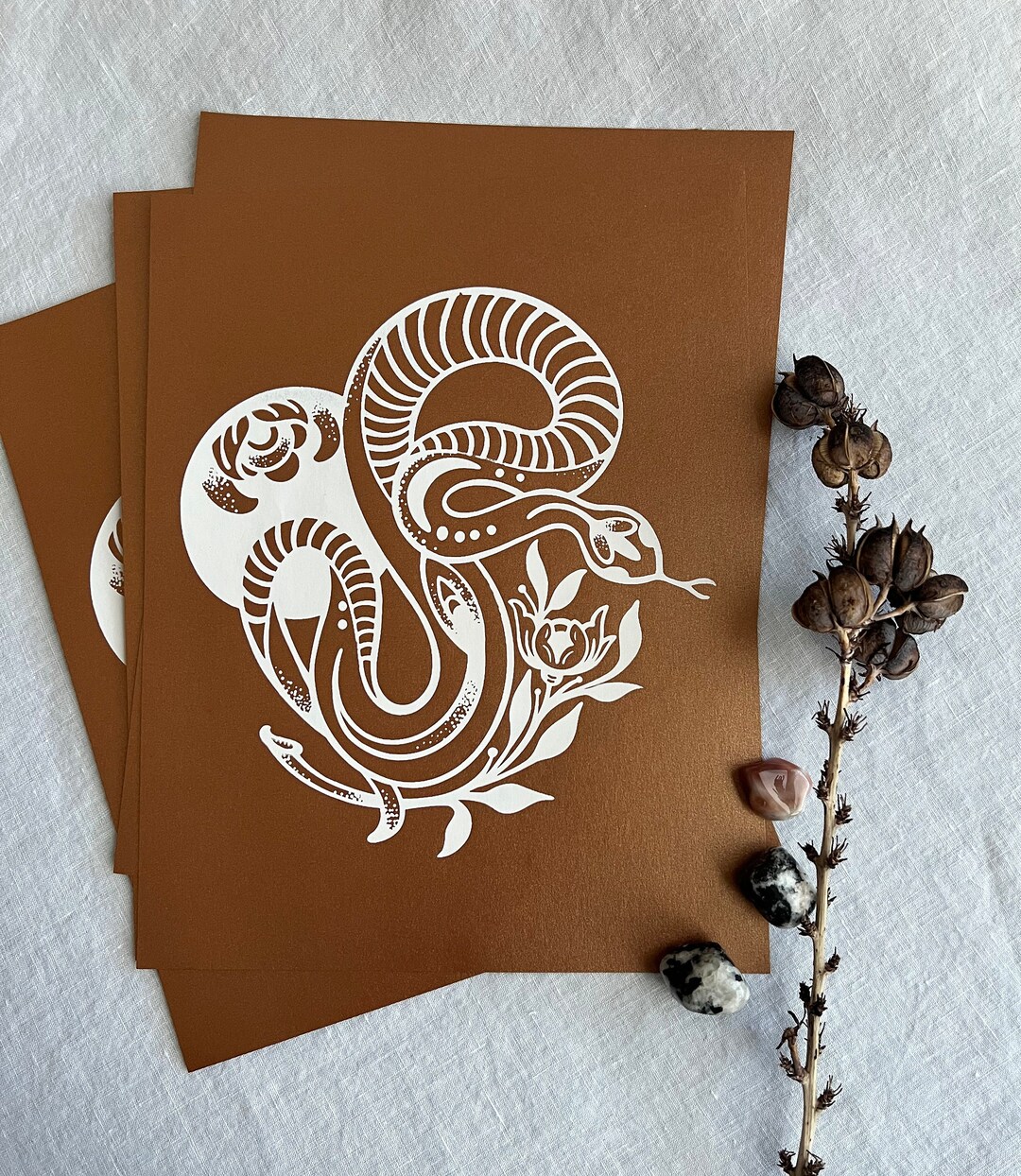 Snake Screen Print White Ink on Copper - Etsy