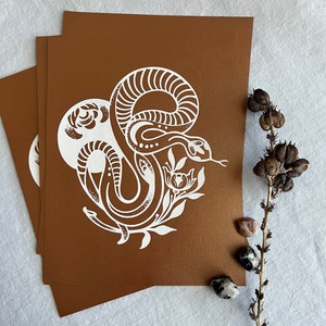 Snake Screen Print White Ink on Copper - Etsy