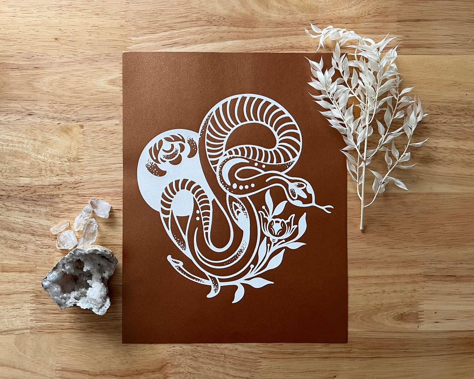 Snake Screen Print White Ink on Copper - Etsy