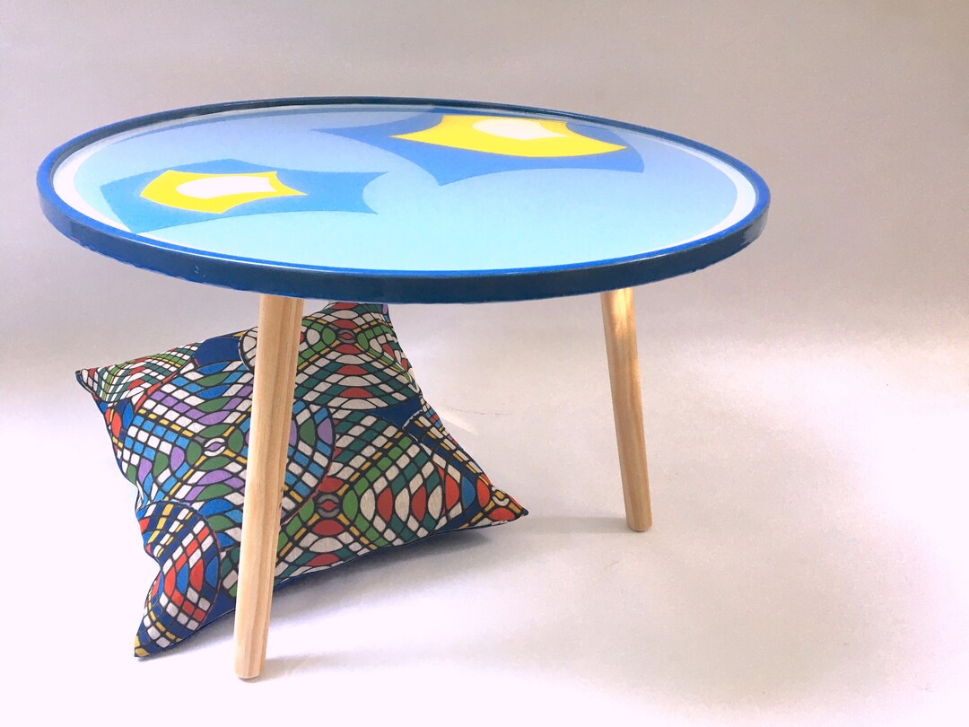 Round Sky Blue Coffee Table, Upcycled Resin Art - Etsy