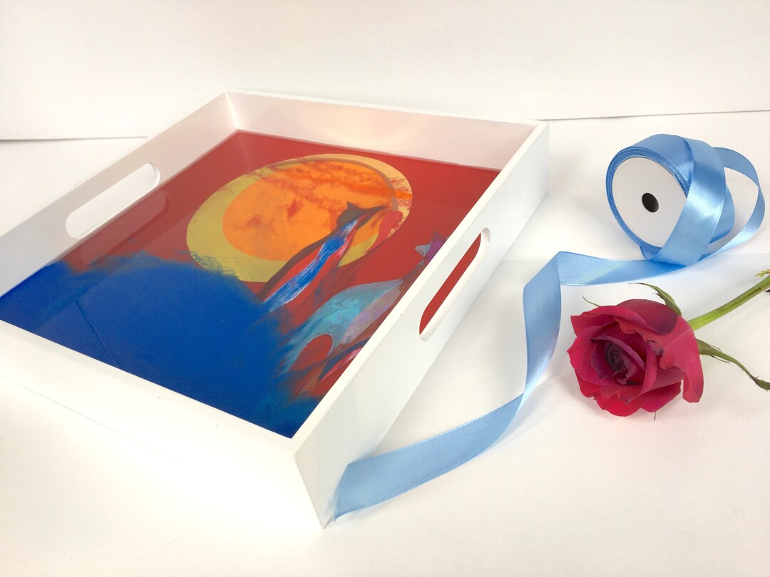 Square White Lacquered Tray With Mystical Creatures - Etsy