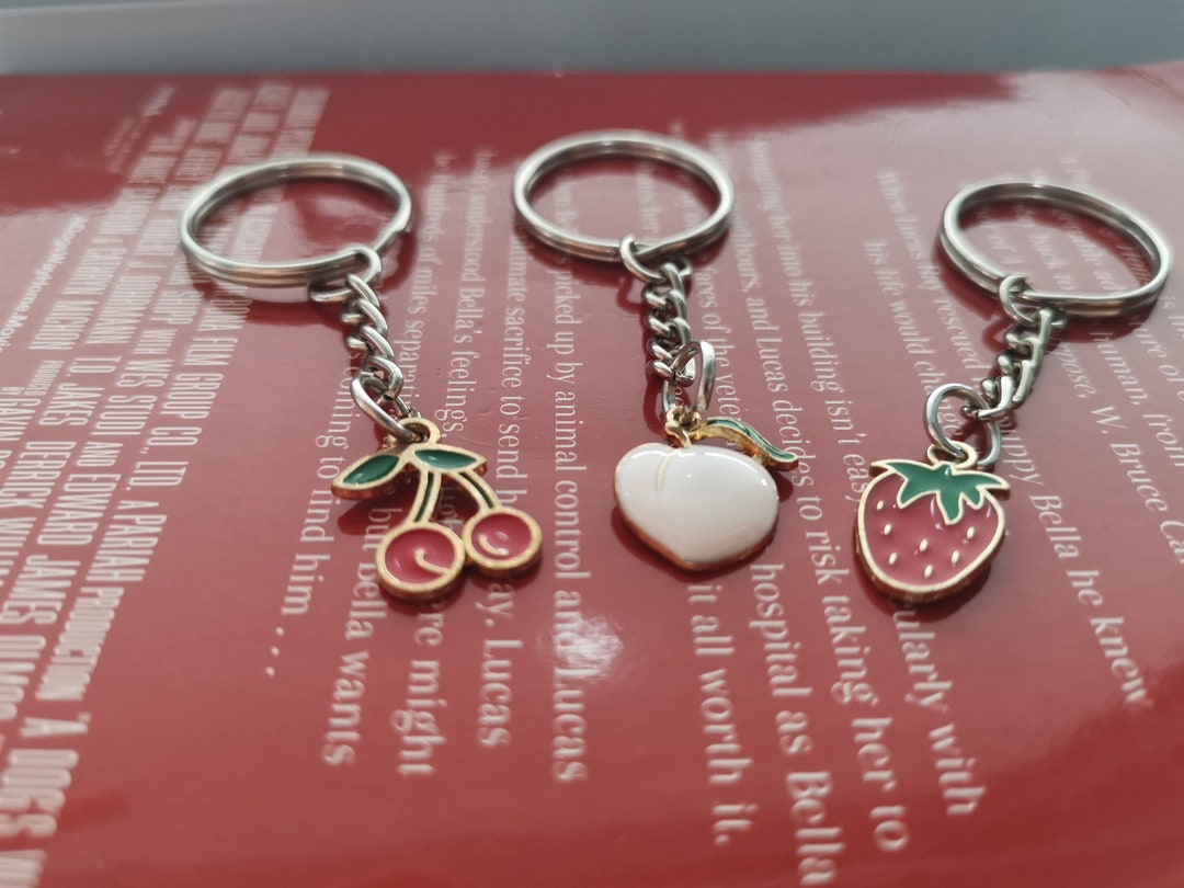 3 Piece Fruit Keychains Peach Cherry Strawberry - Etsy