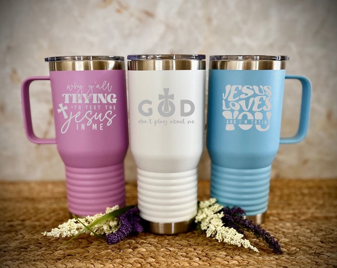 Christian Themed Laser Engraved Travel Mugs, Can Be Personalized, 4 ...