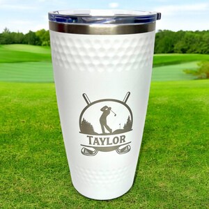 Dimpled Golf Ball Tumbler, Personalized Golf Ball Travel Mug, Gift for ...