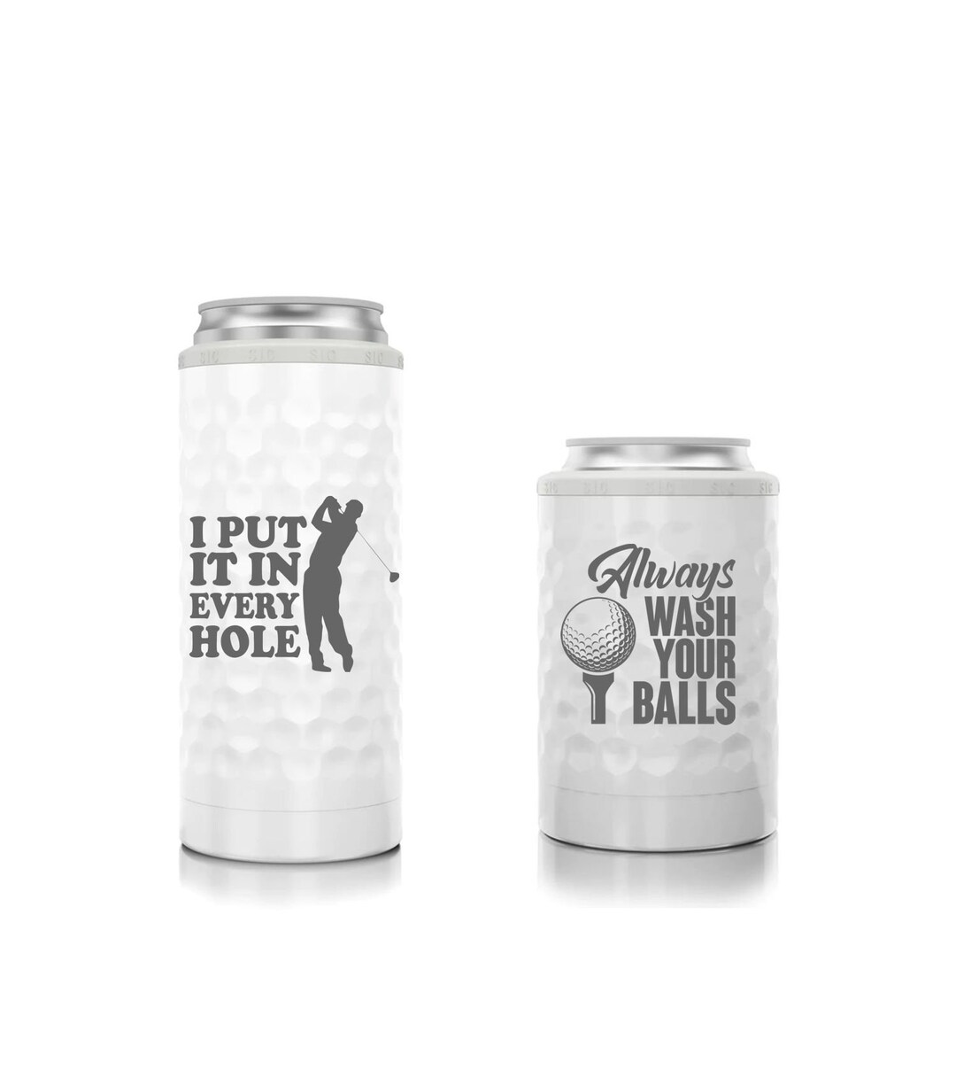 New SIC Golf White Dimple Can Cooler, Engraved Tumbler Holder ...