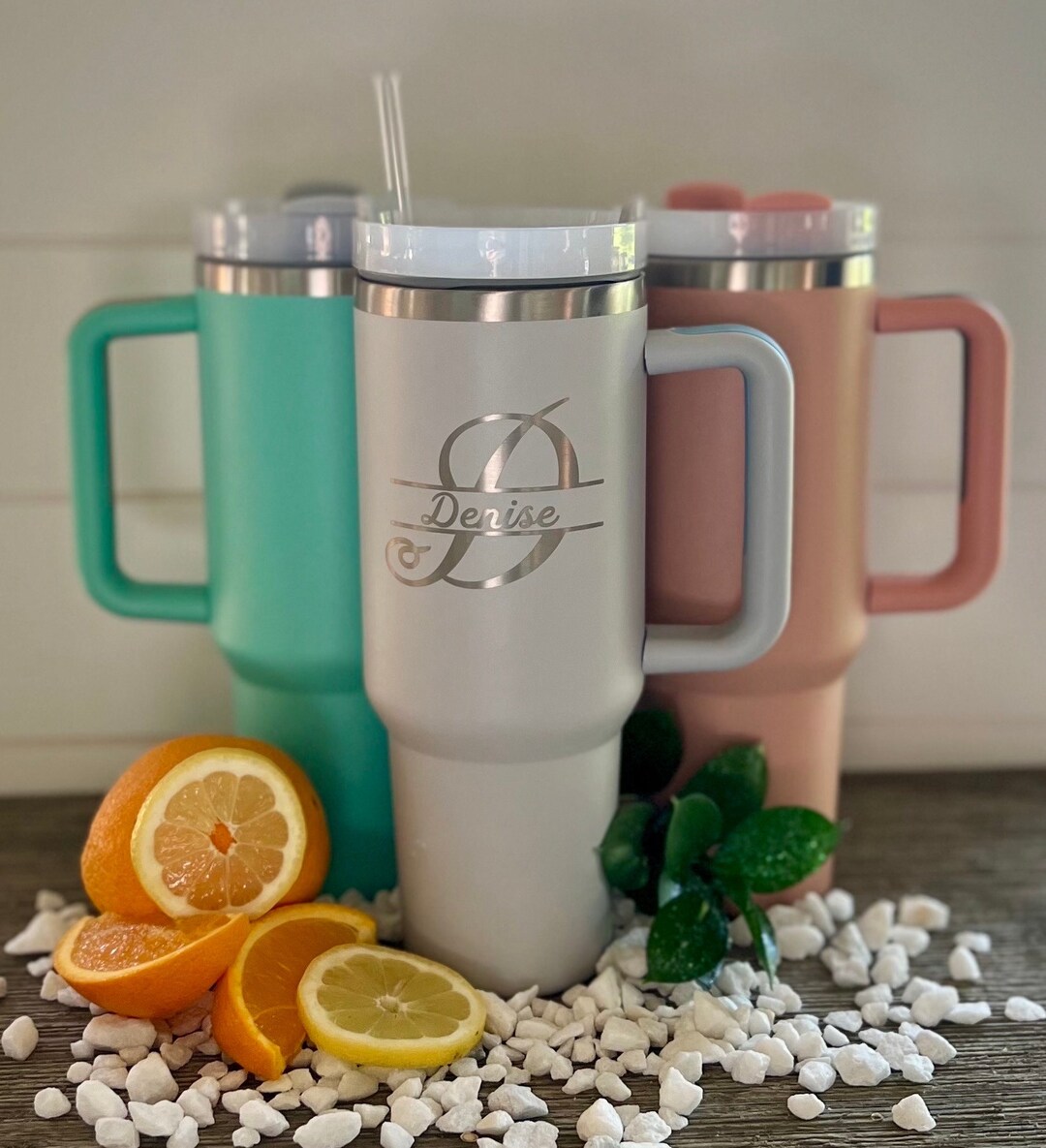 40 Oz Personalized Tumbler With Handle & Straw, Travel Mug, Not Stanley ...
