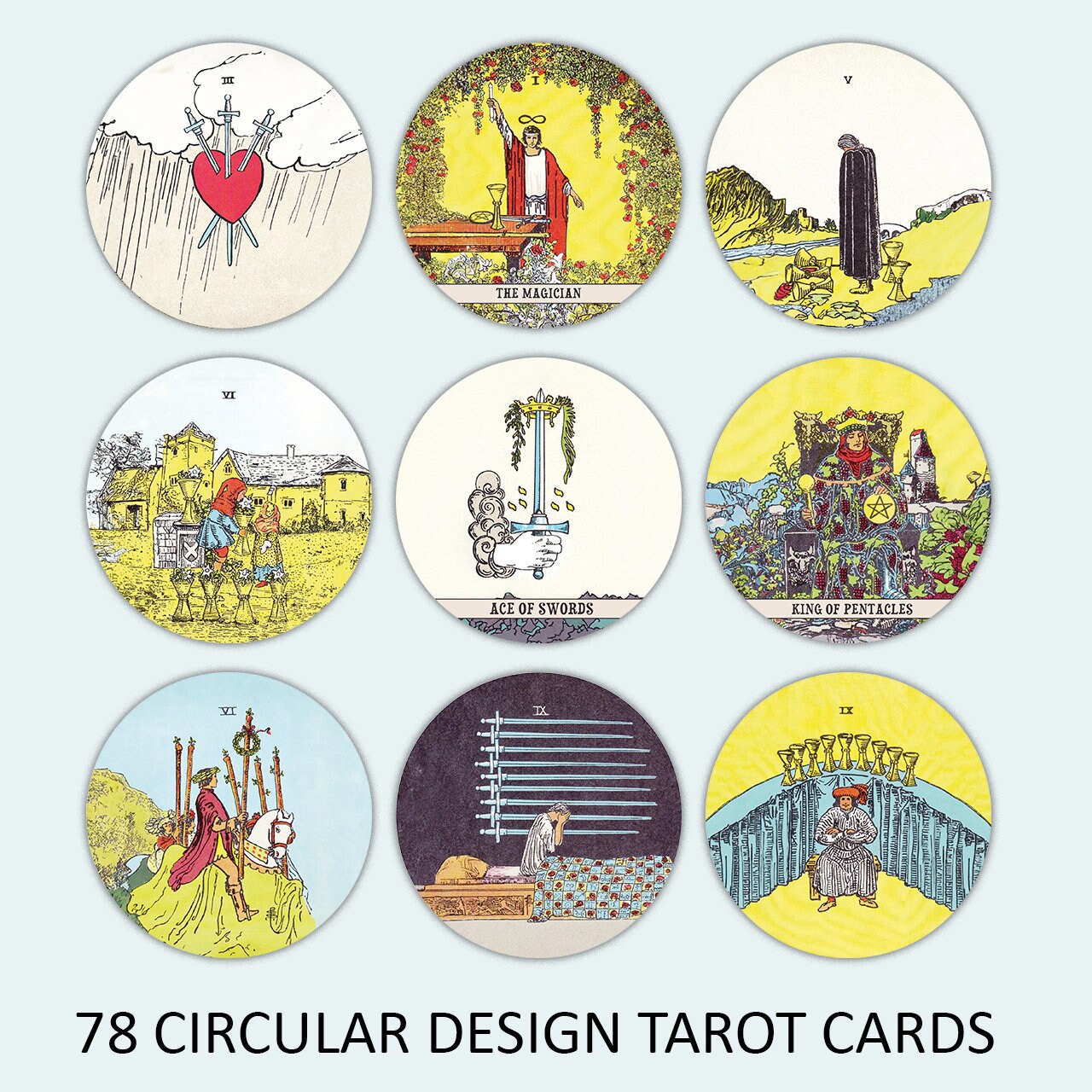 Unique Circular Rider-waite Tarot Deck - Digital Version, Borderless ...