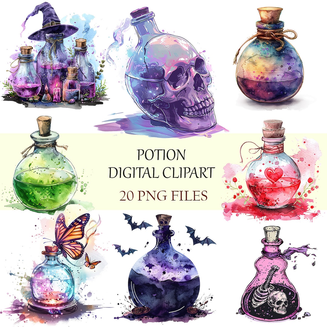 Magic Potion Clipart Set - Colorful & Diverse Potion Bottles, High ...