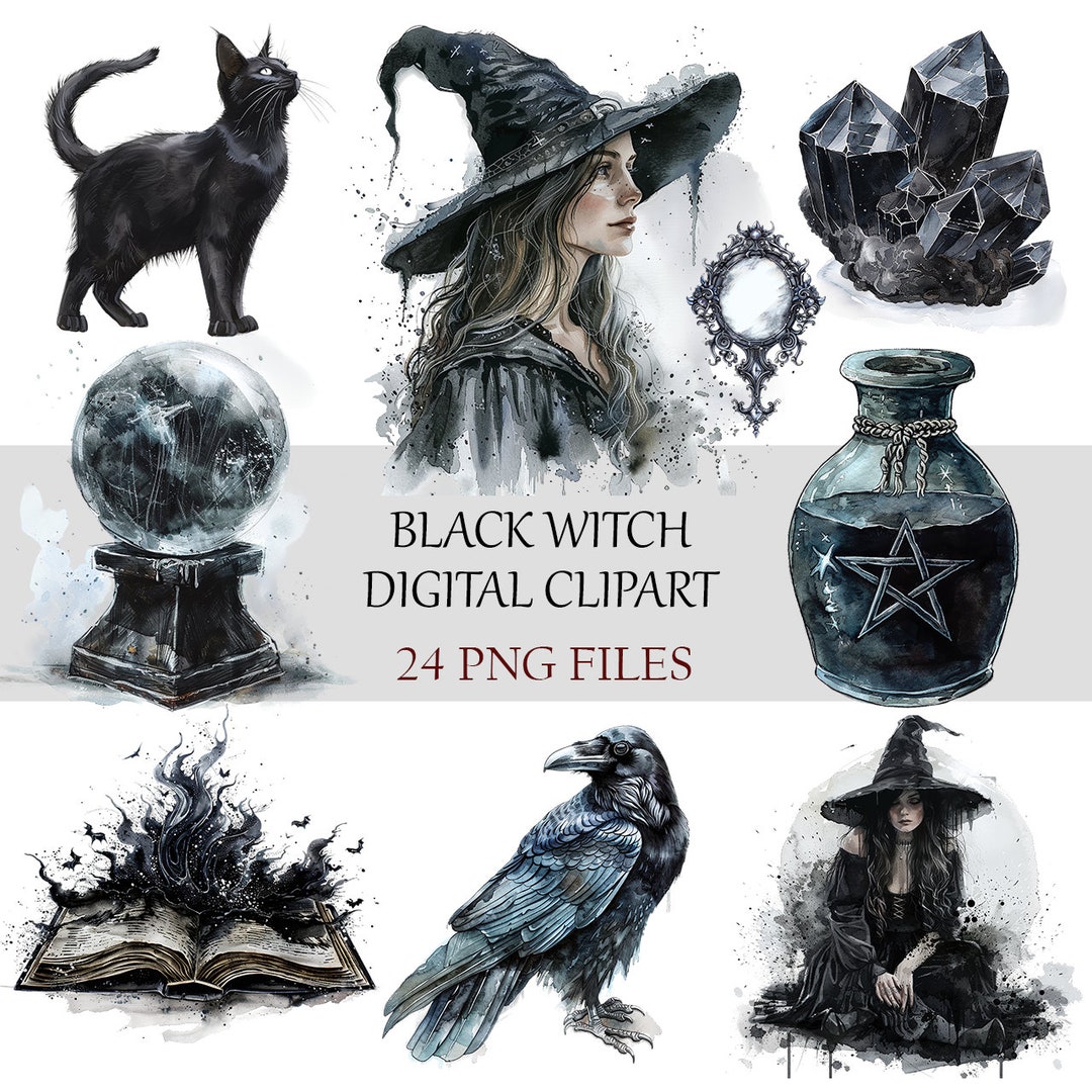 Black Witch Clipart Set Gothic Magic & Dark Witchcraft Digital Art ...